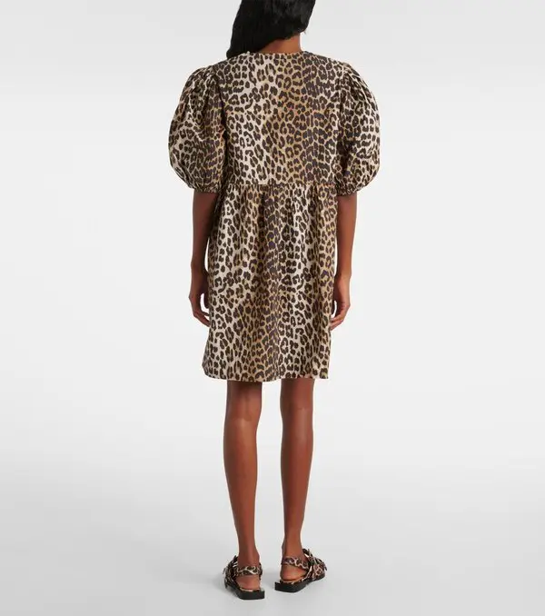 GANNI Leopard-print Mini Dress - Brown