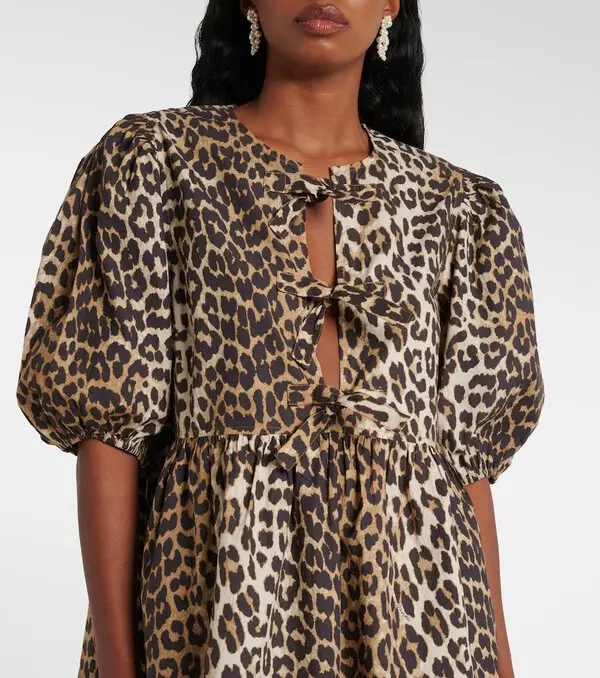 GANNI Leopard-print Mini Dress - Brown