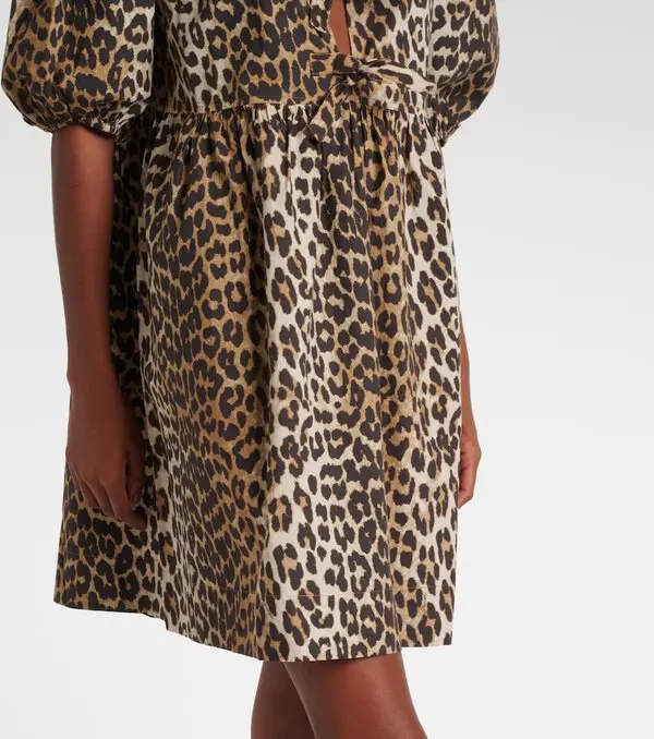 GANNI Leopard-print Mini Dress - Brown