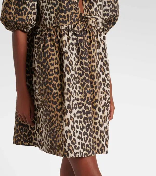 GANNI Leopard-print Mini Dress - Brown