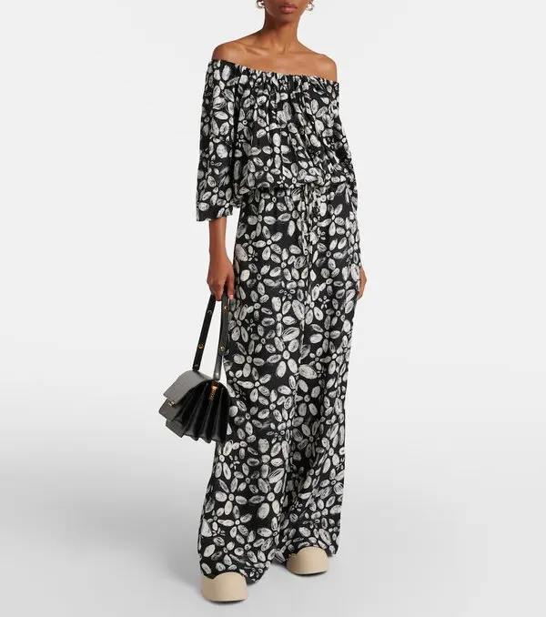 Marni Printed Wide-leg Pants - Black