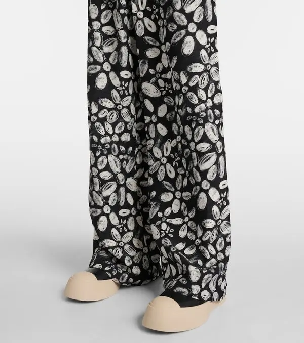 Marni Printed Wide-leg Pants - Black
