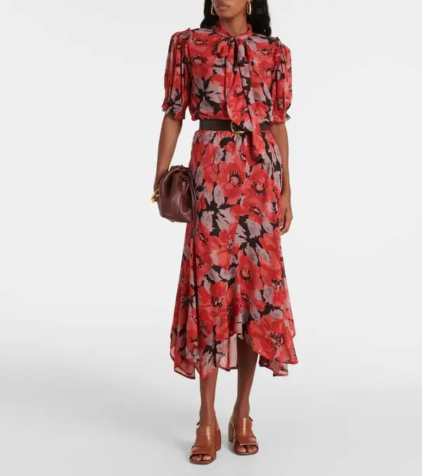 ralph lauren floral georgette midi dress Lauren by Ralph Lauren Floral Georgette Puff-Sleeve Midi Dress