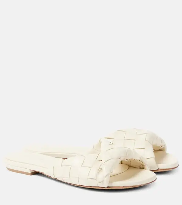 Bottega Veneta Blink Intrecciato Leather Slides - Beige