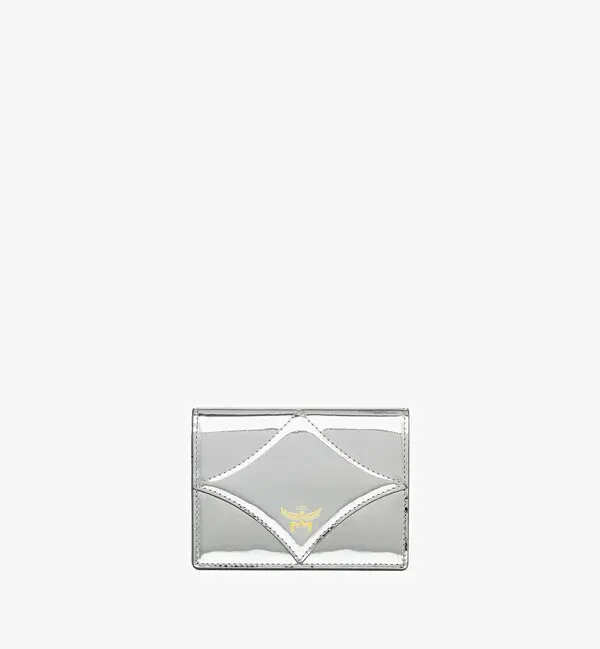 Mcm Diamond Wallet In Metallic Mirror Leather - Silver