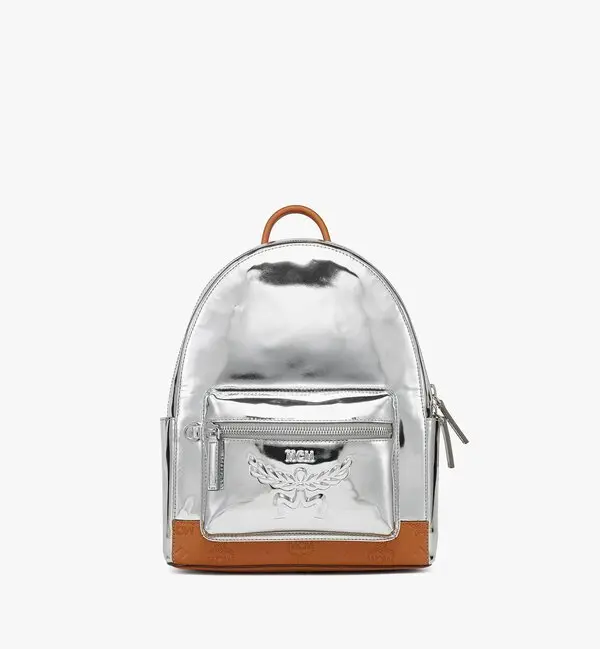 Mcm Stark Backpack In Metallic Leather - Silver