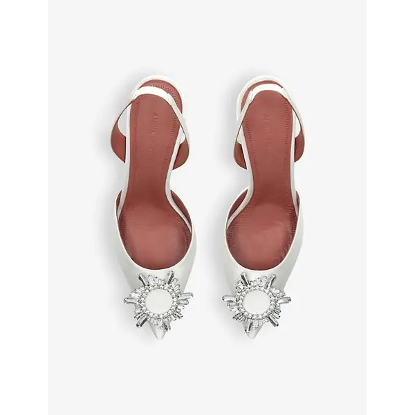 Amina Muaddi Begum Sling 70 Satin Heels - White