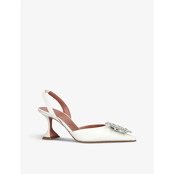 Amina Muaddi Begum Sling 70 Satin Heels - White