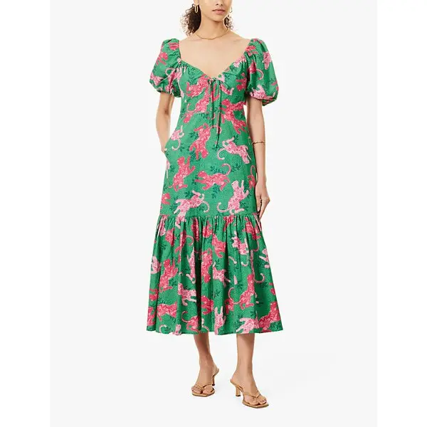 aspiga green dress Aspiga Sustainable Womens Lexi Hammered Dress Summer Holiday 100% Satin  Bright Green main image 0