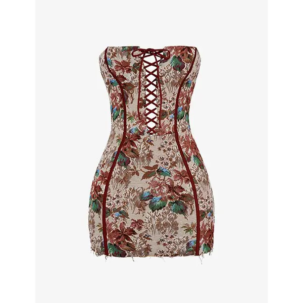 green emerald velvet dress Chic Charm Floral Tapestry Corset Mini Dress