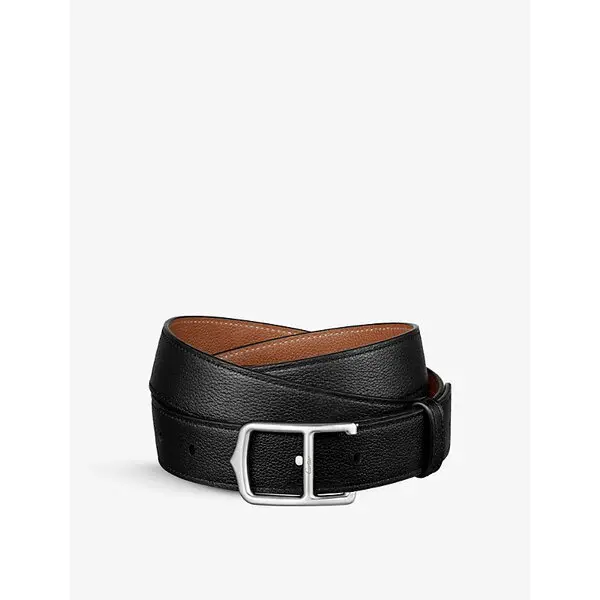 CARTIER Logo-embossed Grained Leather Belt - Black