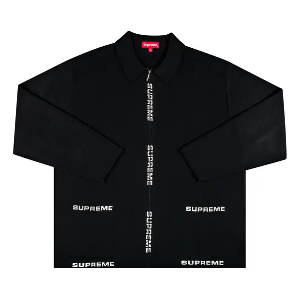 Supreme Logo Trim Zip Up Cardigan - Black