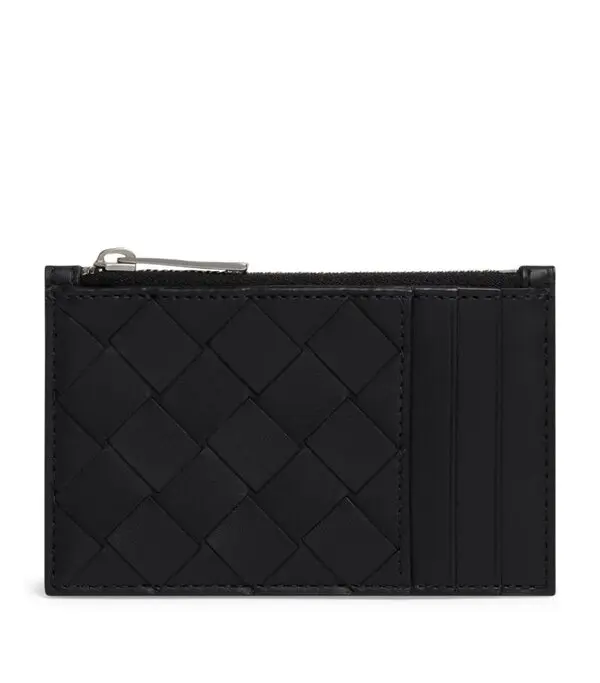 Bottega Veneta Leather Intrecciato Zipped Card Holder - Grey