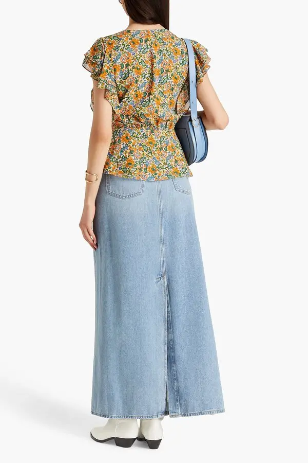 Veronica Beard Polly Ruffled Floral-print Silk-crepe Top