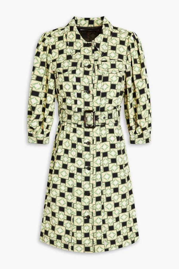 Diane Von Furstenberg Britney Belted Printed Crepe Shirt Dress In Light  Green - 70% Off | Editorialist