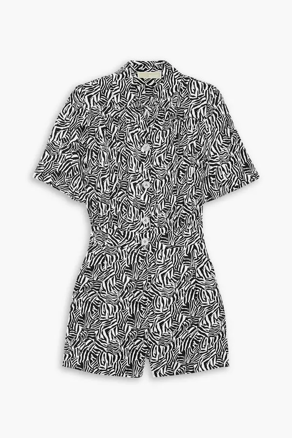 Michael Kors Zebra-print Silk-blend Georgette Playsuit - Black