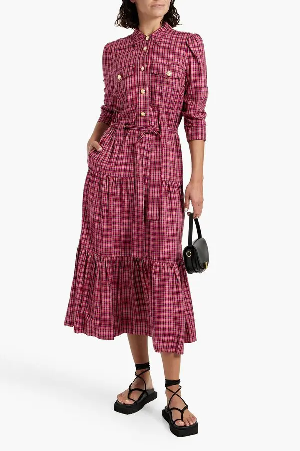 Derek Lam 10 Crosby Belted Checked Midi Dress