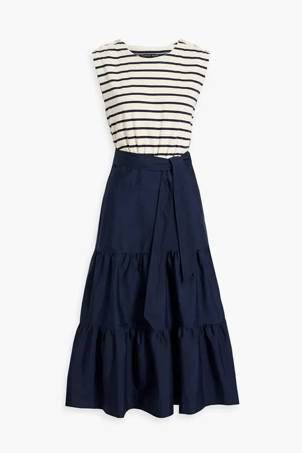 Veronica Beard Pazila Striped Cotton-jersey And Poplin Midi Dress