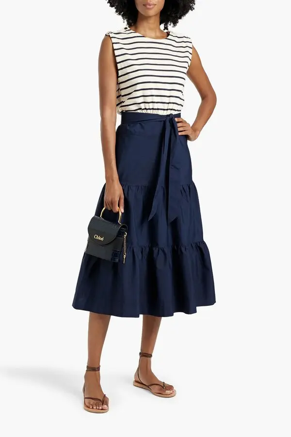 Veronica Beard Pazila Striped Cotton-jersey And Poplin Midi Dress