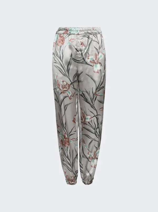 Saint Laurent Floral Satin Joggers - Grey