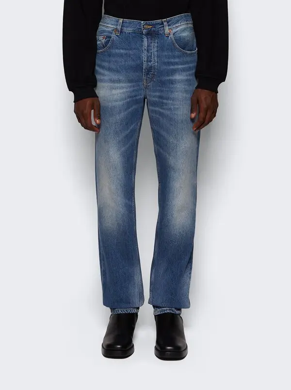 Saint Laurent Straight Baggy Jeans Dark Capri Blue Editorialist