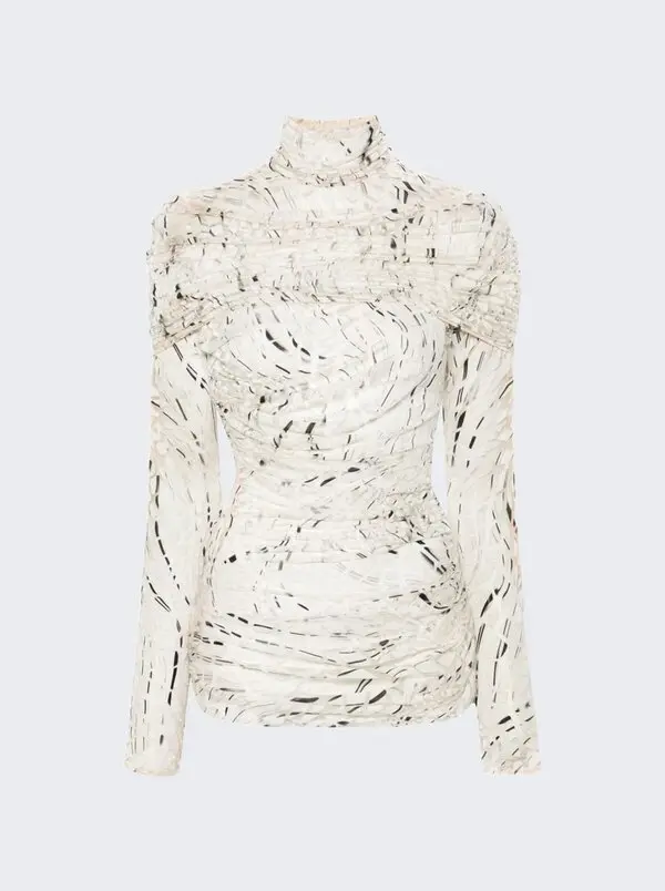 MUGLER Dévoré Velvet Ruched Top - Off-white