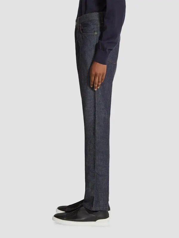 Zegna Rinse-washed Cotton And Linen Roccia Jeans - Dark Blue