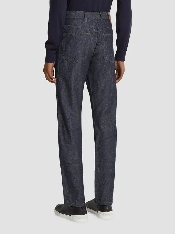 Zegna Rinse-washed Cotton And Linen Roccia Jeans - Dark Blue