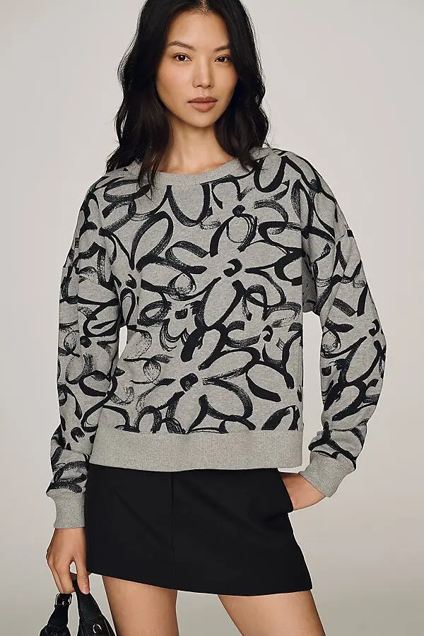 Maeve Sketchy Floral Cotton Sweatshirt