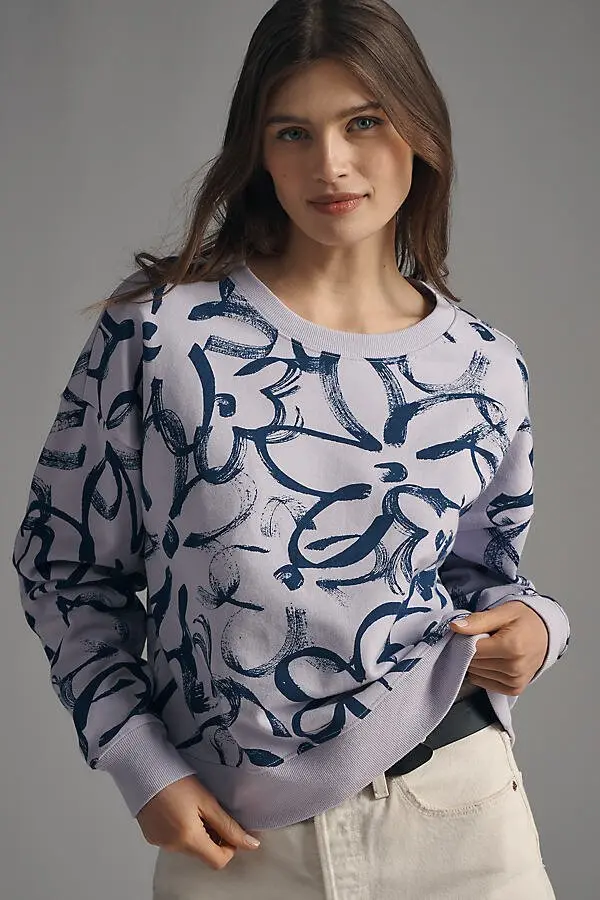Maeve Floral Print Sweatshirt - Pastel Lilac/medieval Blue