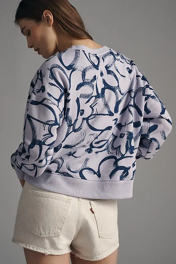 Maeve Floral Print Pullover Sweatshirt - Pastel Lilac/medieval Blue
