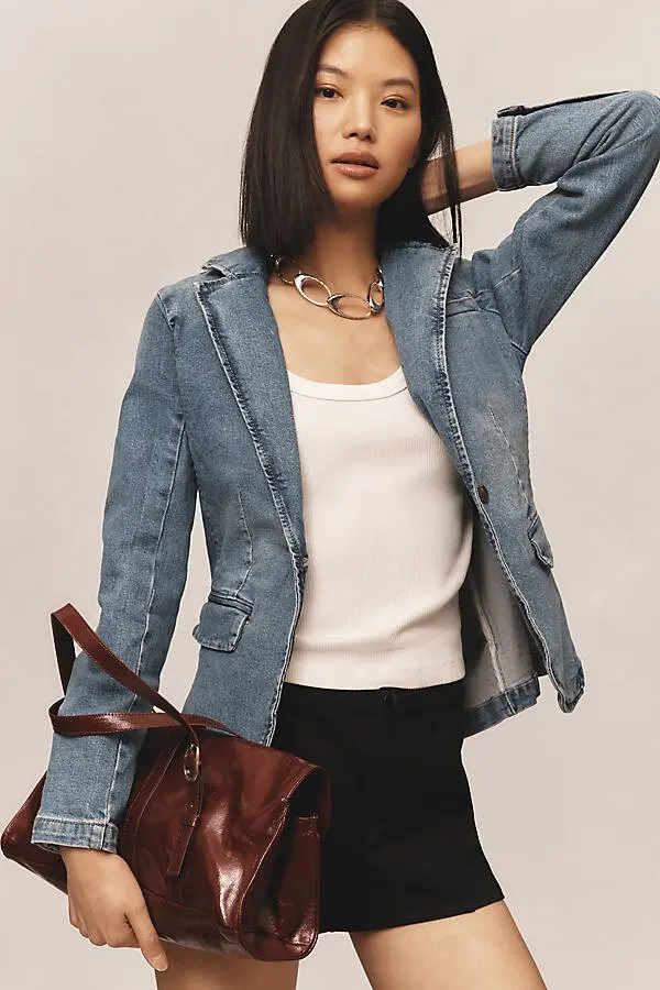 DEAR JOHN Denim Blazer Jacket - Light Denim