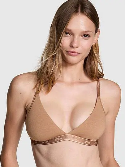 Pink Logo Cotton Triangle Bralette - Brown