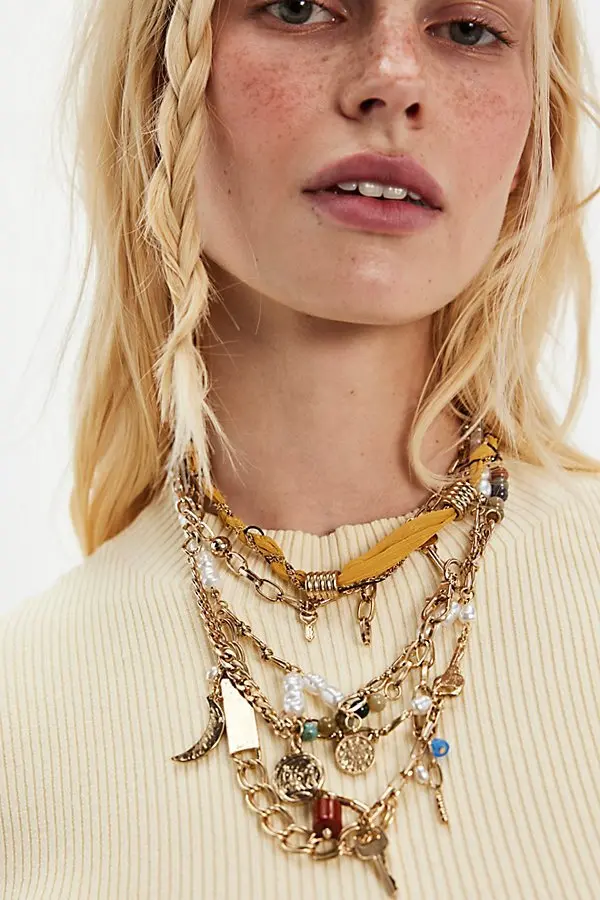 Free People Risktaker Layered Charm Choker - Mustard/gold