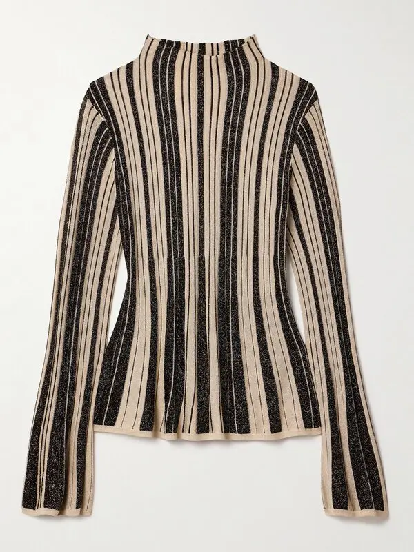 Zimmermann Striped Metallic Ribbed-knit Top