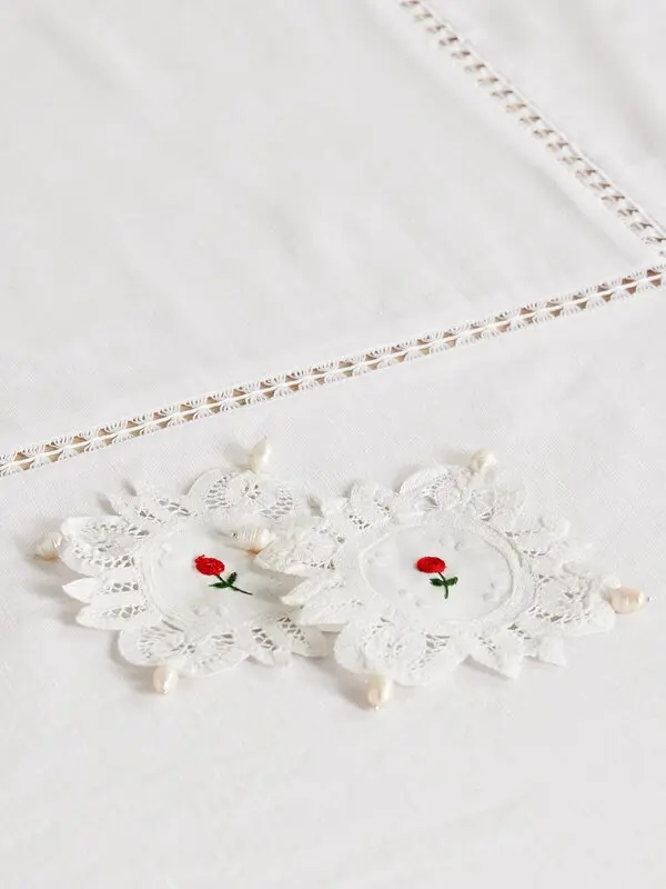 GOHAR WORLD Set Of Two Pearl-embellished Embroidered Cotton-lace Coasters - White