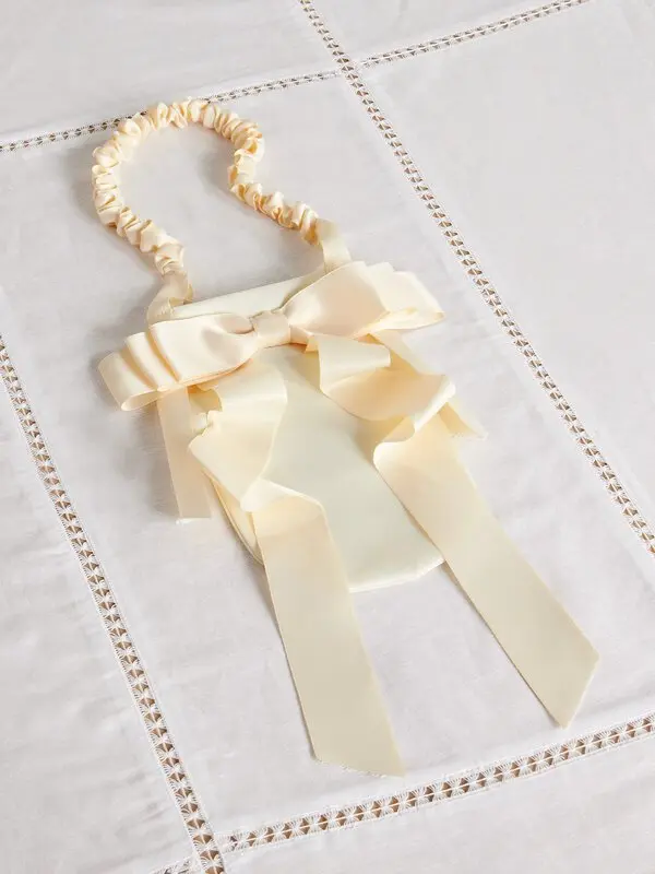 GOHAR WORLD Demi Bow-embellished Satin Baguette Pouch - Neutrals