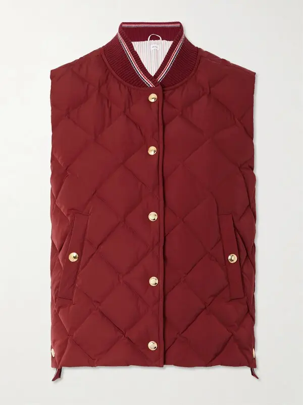 Thom Browne Striped Wool Blend-trimmed Quilted Shell Down Gilet