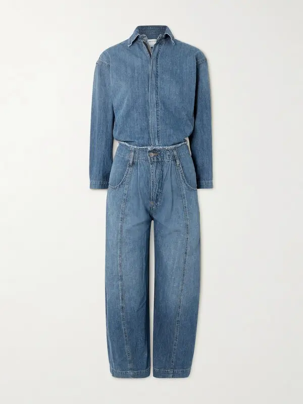 RIVET UTILITY New Yorker Cropped Denim Jumpsuit - Blue