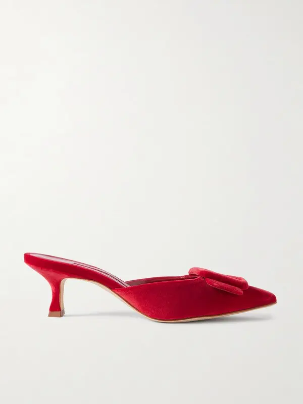 Manolo Blahnik Maysale 50 Buckled Velvet Mules - Red