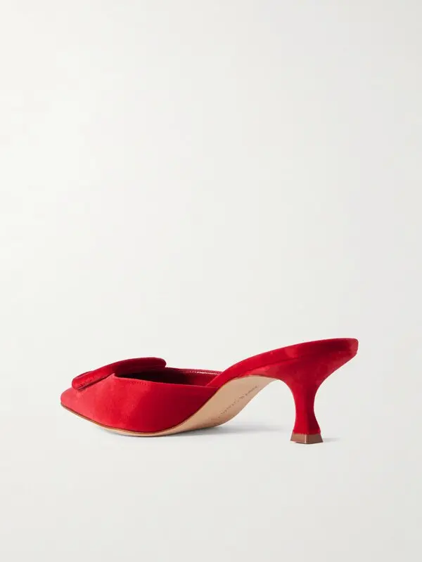 Manolo Blahnik Maysale 50 Buckled Velvet Mules - Red