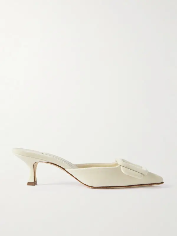 Manolo Blahnik Maysale 50 Buckled Velvet Mules - Neutrals