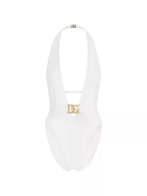 Dolce & Gabbana Plunge-neck Swimsuit - White