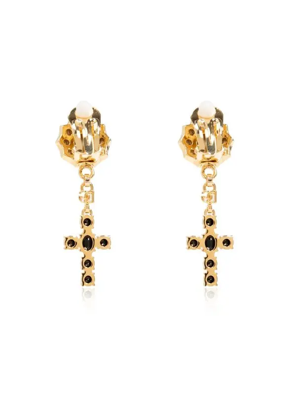 Dolce & Gabbana Tone Crystal Cross Pendant Drop Earrings - Gold