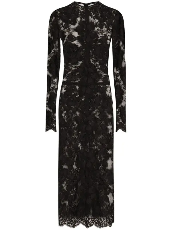Dolce & Gabbana Calf-length Floral Lace Dress - Black