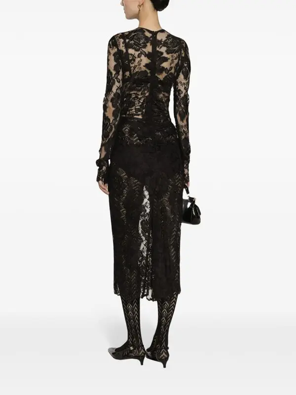 Dolce & Gabbana Calf-length Floral Lace Dress - Black