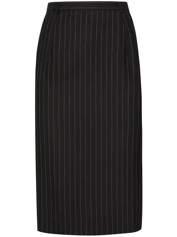 Dolce & Gabbana Pinstripe Wool Midi Skirt - Black
