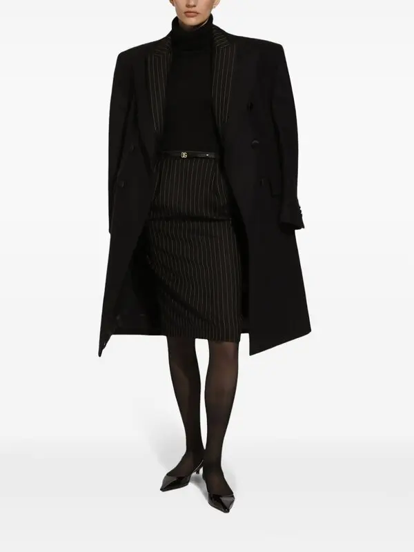 Dolce & Gabbana Pinstripe Wool Midi Skirt - Black