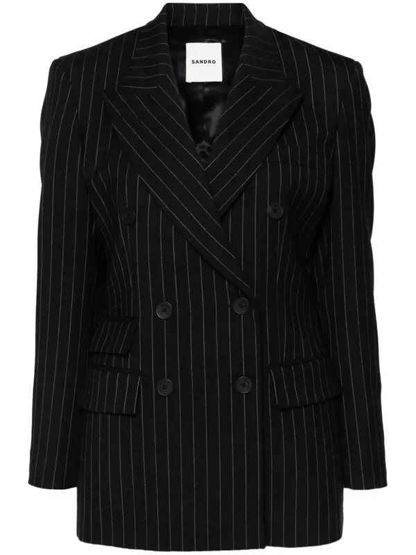 Sandro Pinstriped Double-breasted Blazer - Black
