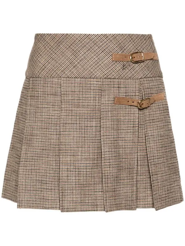 Sandro Houndstooth Pleated Mini Skirt